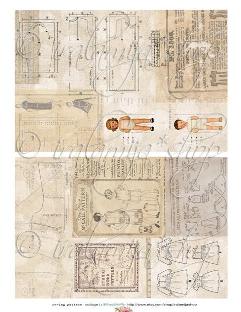 SEWING PATTERN Collage Digital Images printable download file | Etsy