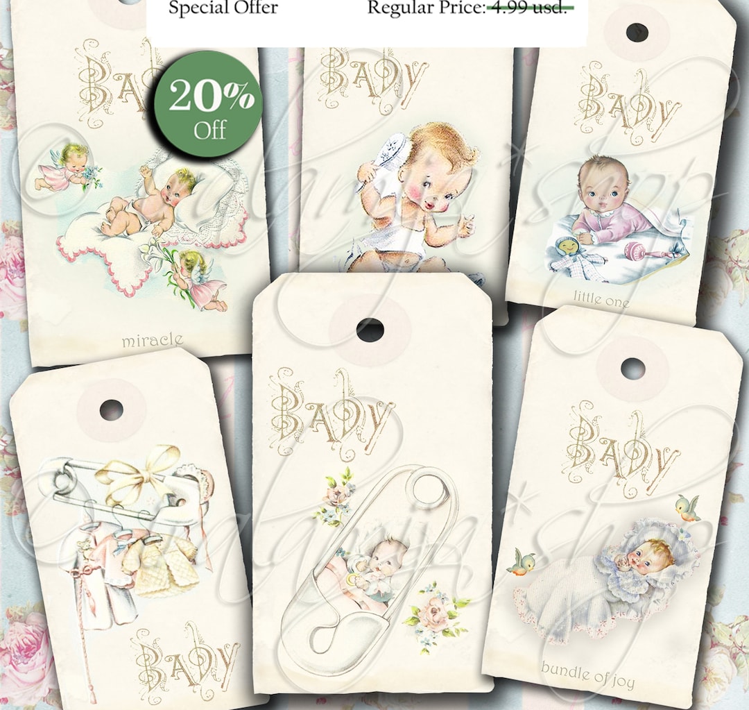 VINTAGE Baby TAGS Collage Digital Images -printable Download File ...