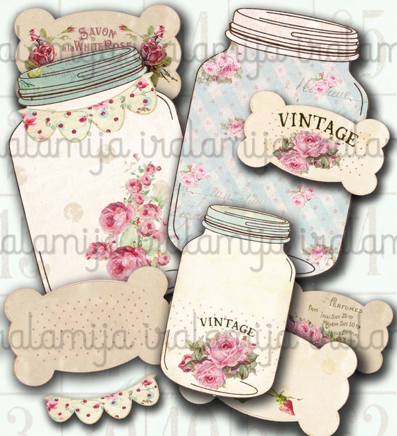 BIG JARS & LABELS Collage Digital Images printable Download - Etsy