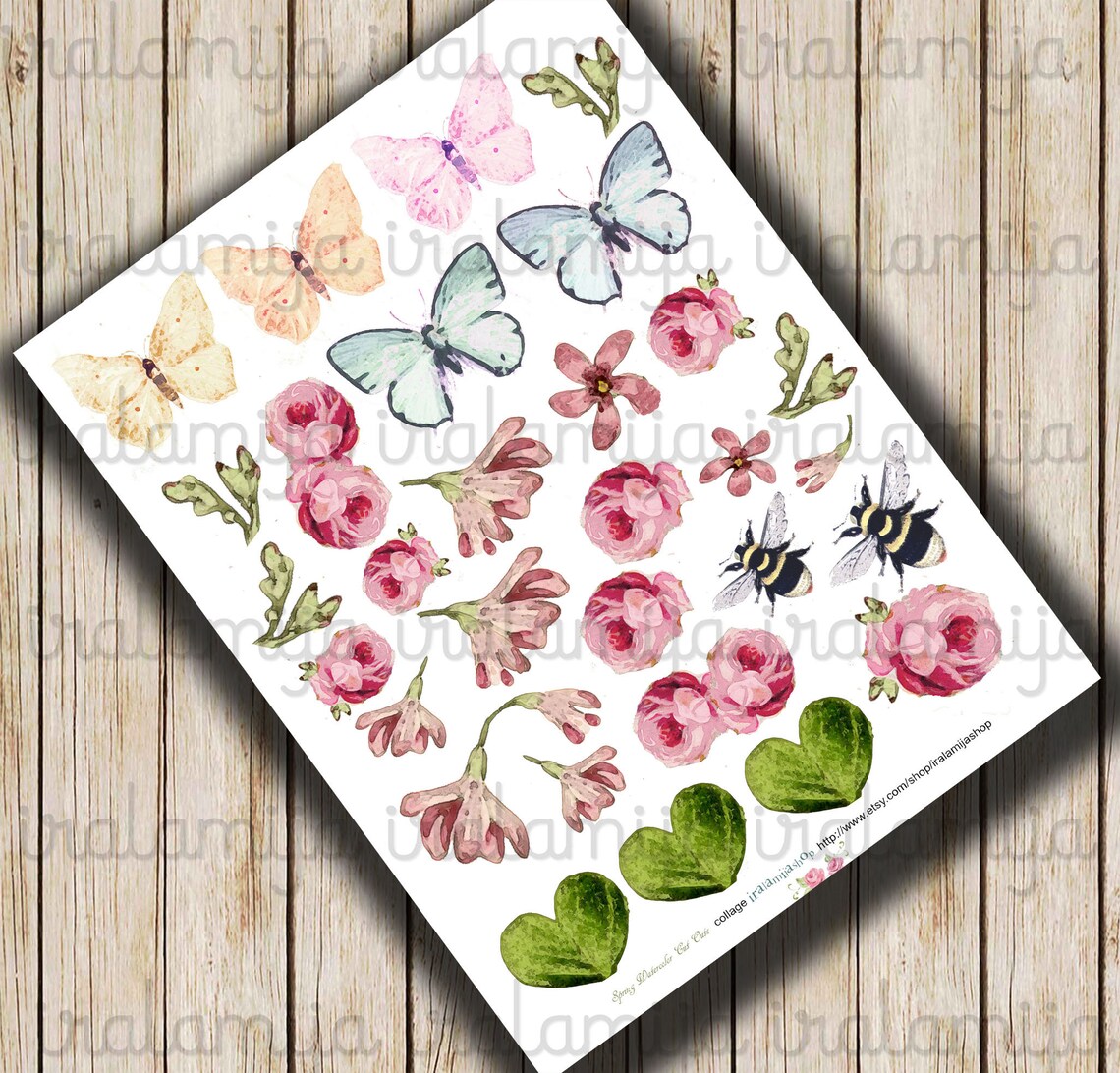SPRING Watercolor CUT OUT Digital Images / Printable Rose / Scrapbook ...