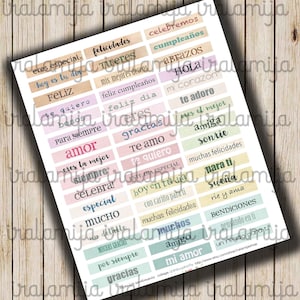 SPANISH WORDS and SENTIMENTS Digital Download - Words Spanish Scrapbook ...