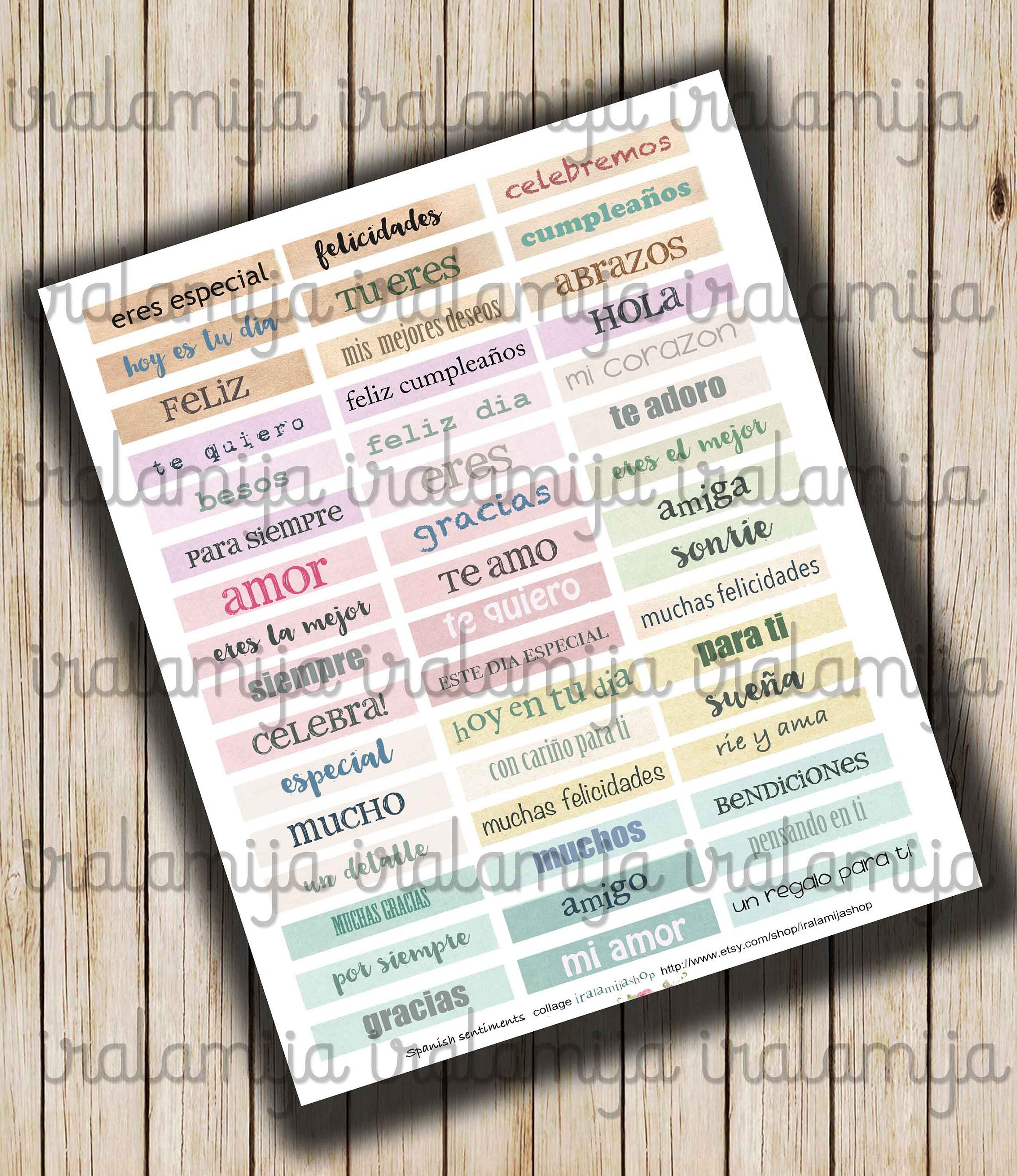 SPANISH WORDS and SENTIMENTS Digital Download - Words Spanish Scrapbook ...