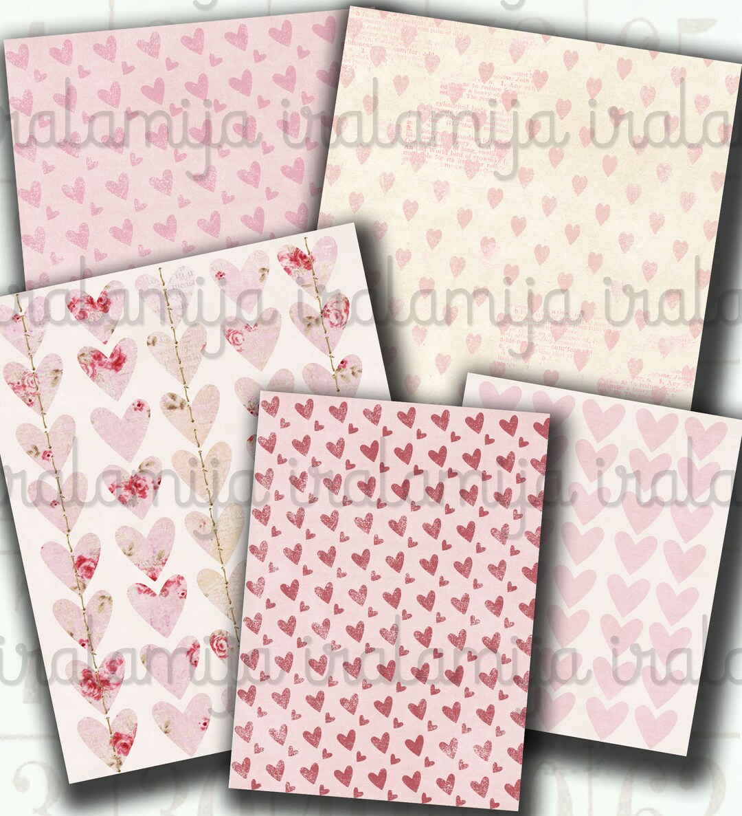 Junk Journal Paper HEARTS Journal Pages Shabby Floral Papers Digital ...