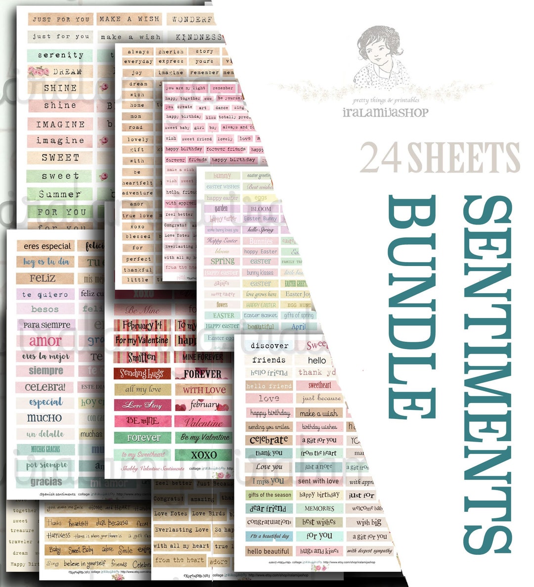 SENTIMENTS BUNDLE, Collage Digital Images -printable Download - Digital ...