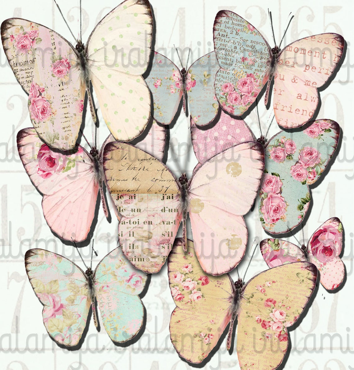 Printable Butterflies / SHABBY BUTTERFLIES / Butterflies Digital Images ...