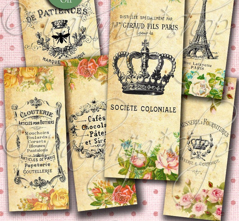 Printable Download VINTAGE BOOKMARKS Collage Digital Images - Etsy