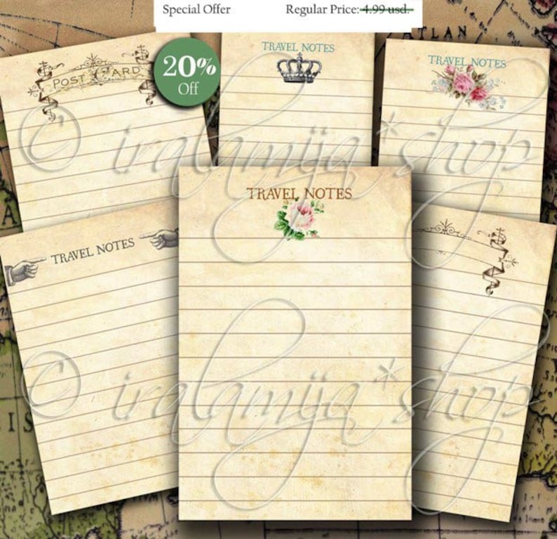 TRAVEL NOTES Printable Collage Digital Images printable | Etsy