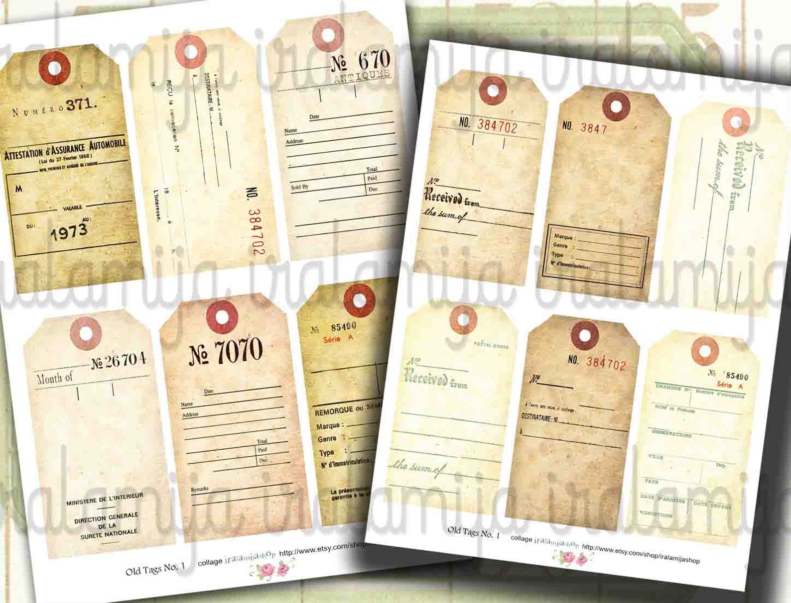 Old Tags No 1, Aged Tags, Junk Journal, Scrapbook Tags, Digital ...