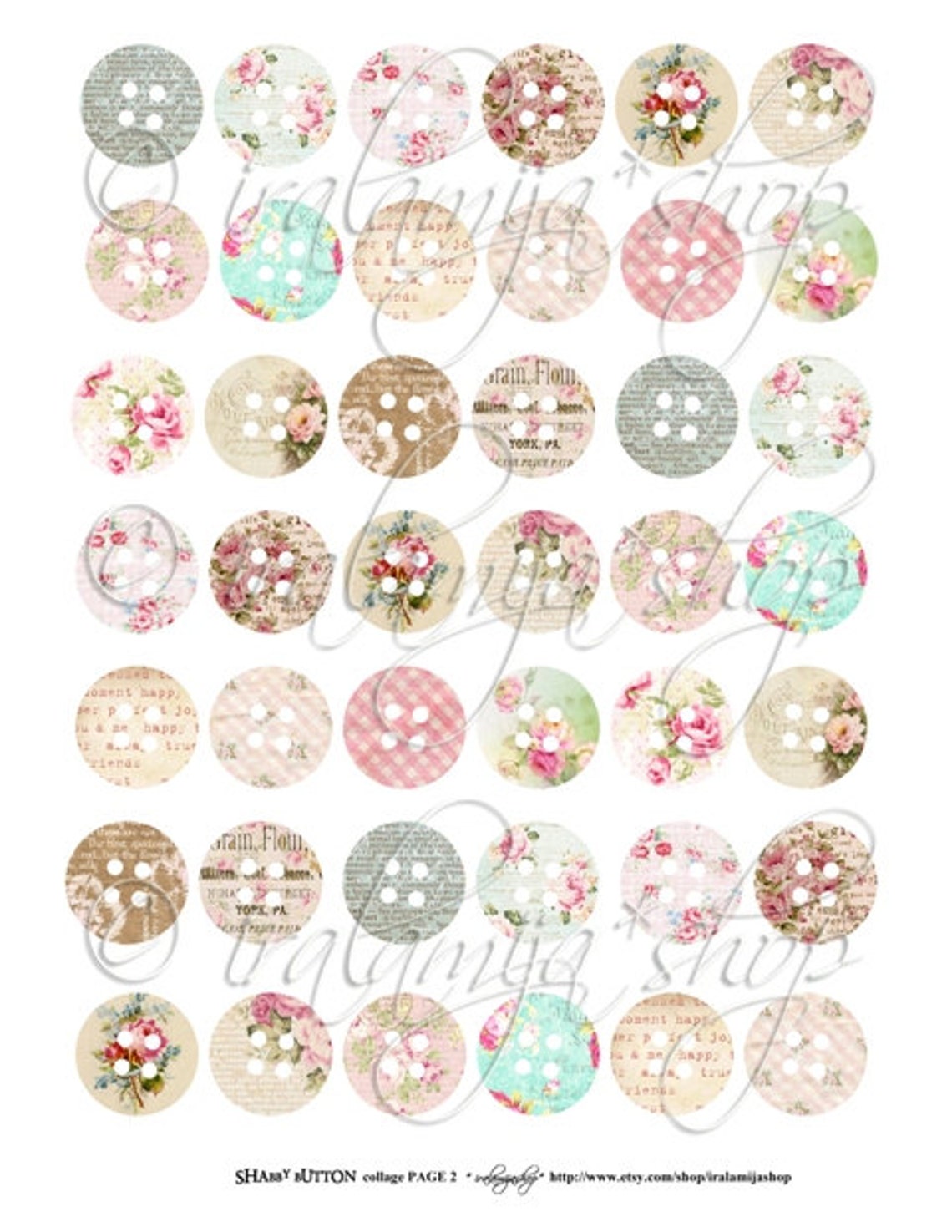 SHABBY BUTTON Collage Digital Images printable Download File - Etsy