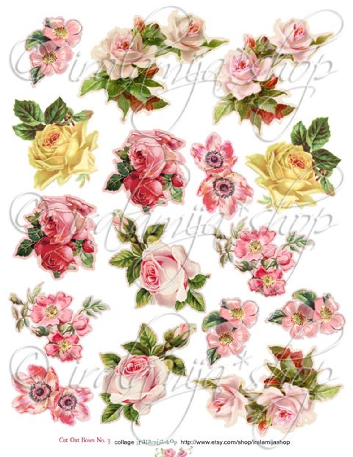 CUT OUT Roses No. 3 Printable Digital Images/printable Roses/ - Etsy