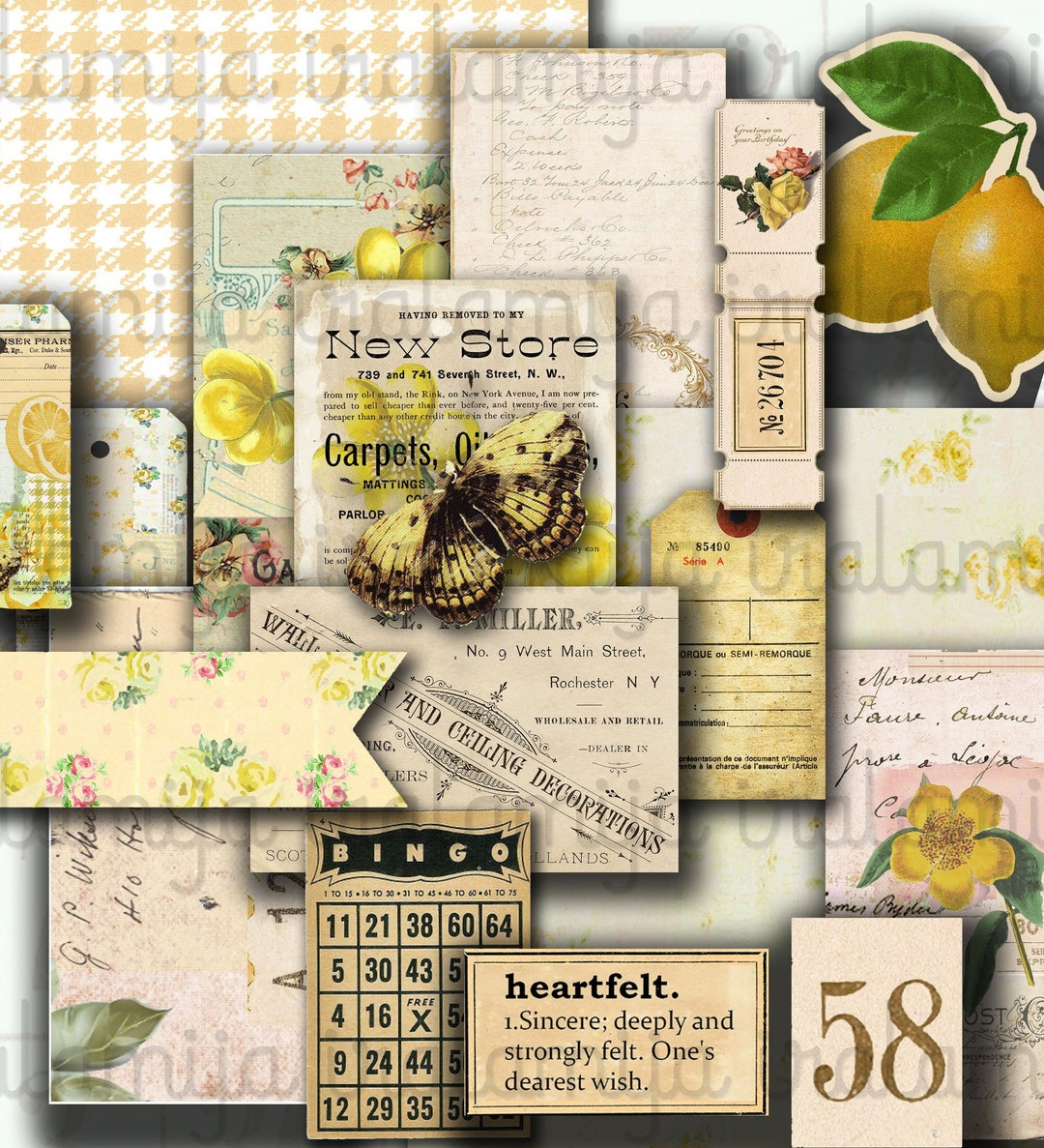 Junk Journal, VINTAGE YELLOW Kit / Journal, Pages, Floral, Vintage ...