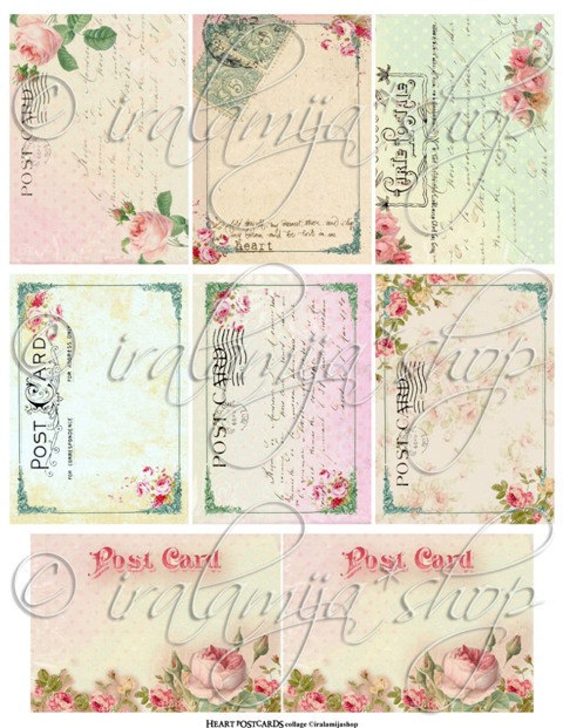 HEART POST Cards Collage Digital Images printable Download - Etsy