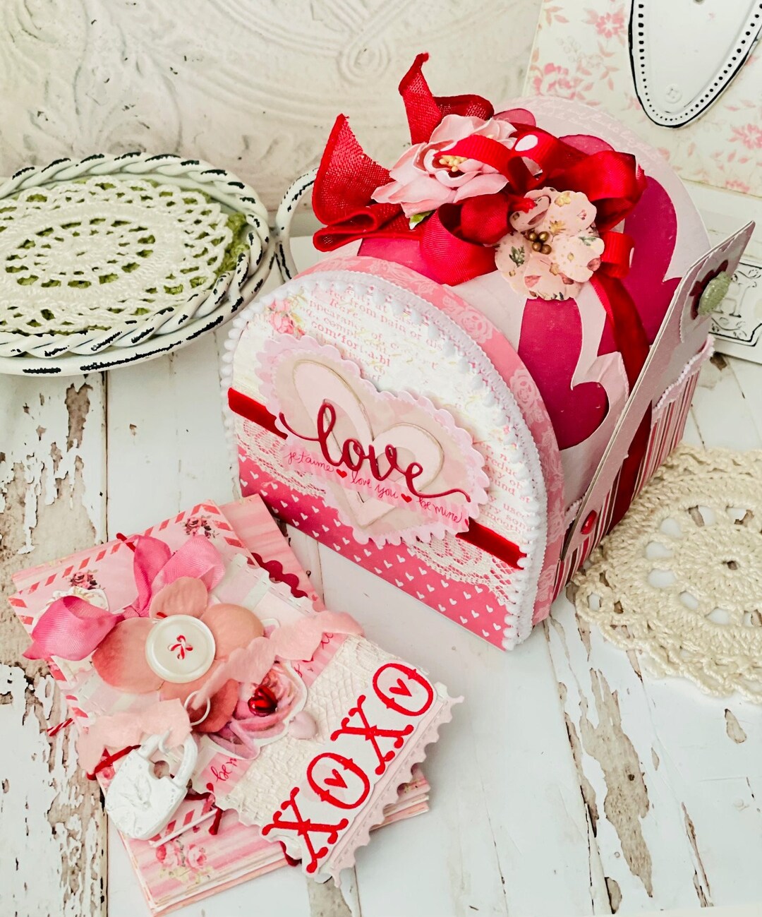 Valentine MAILBOX, Envelope Set Paper Mailbox Valentines Day Handmade ...