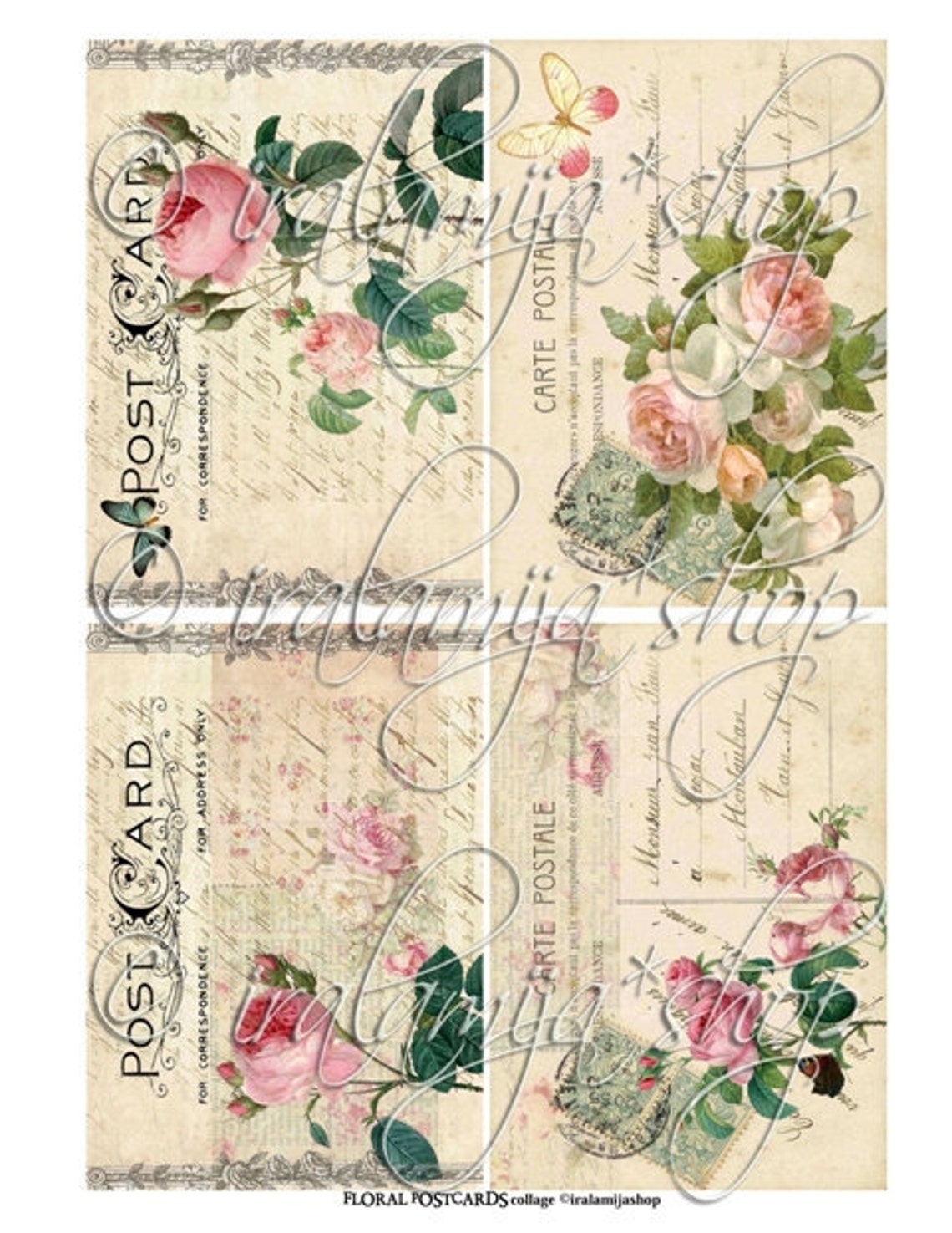 FLORAL POSTCARDS Collage Digital Images printable Download - Etsy