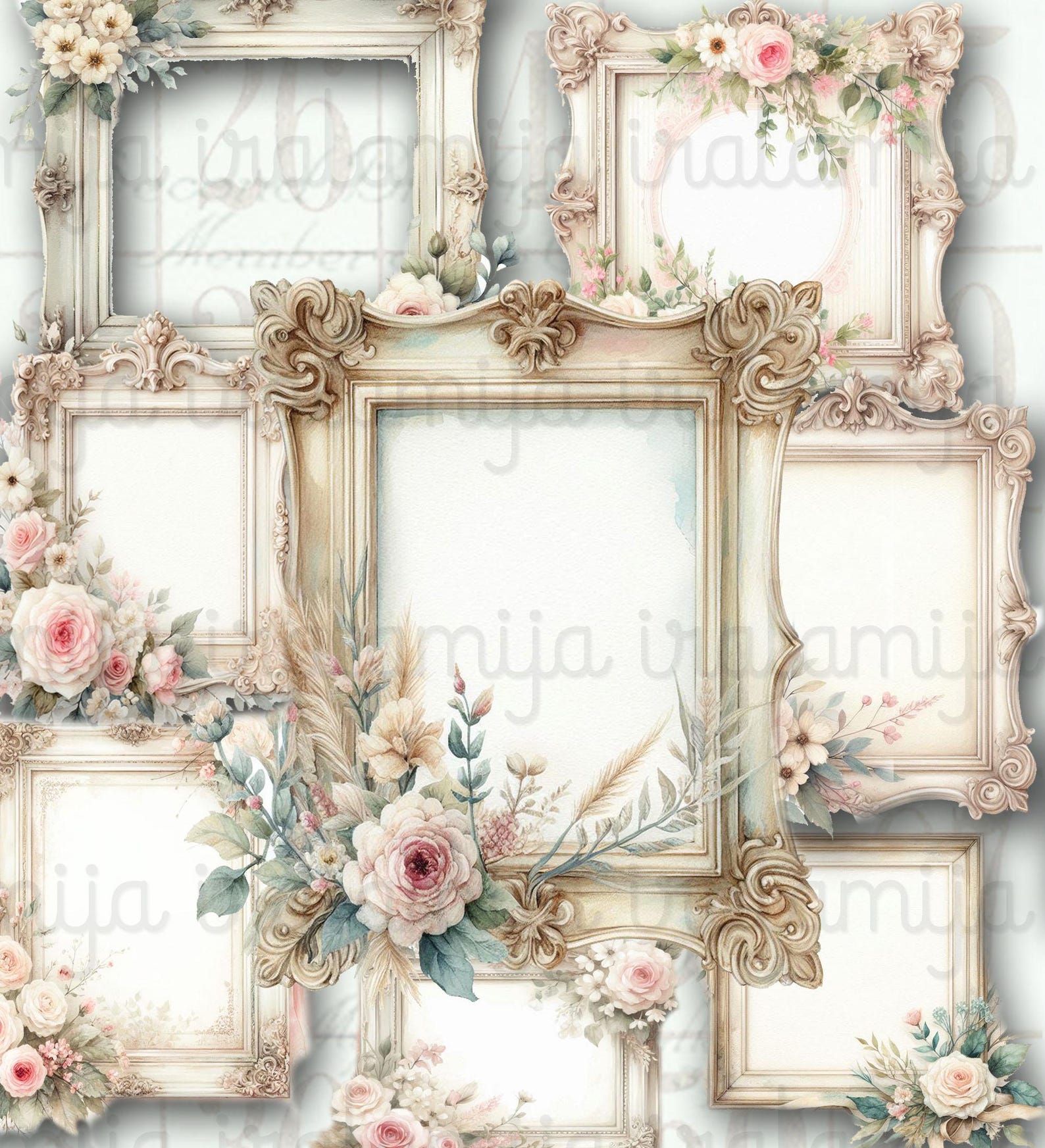 ROMANTIC FRAMES No. 2 Journal Kit Shabby Floral Romantic Papers for ...