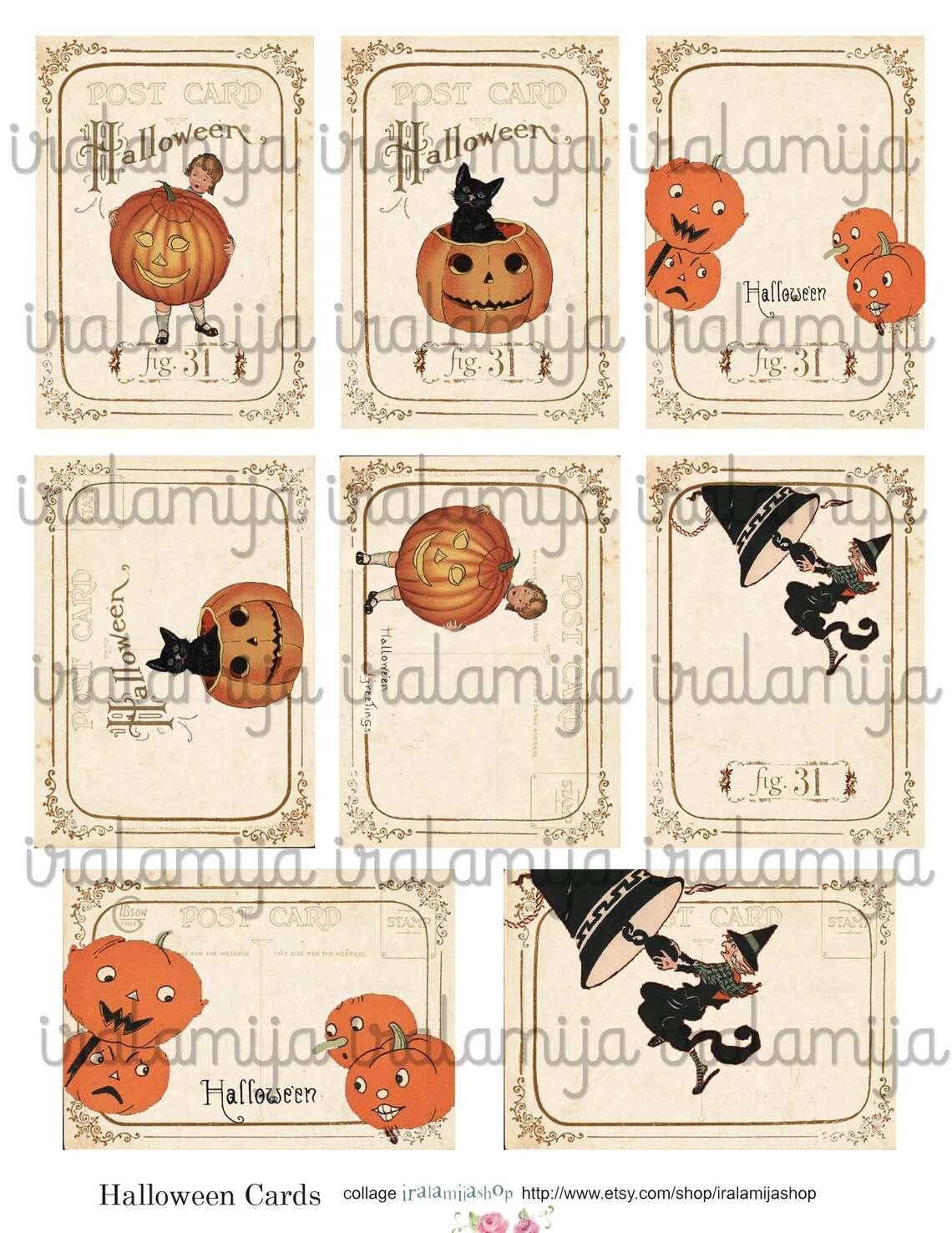 HALLOWEEN CARDS Collage Digital Images -printable Download File ...