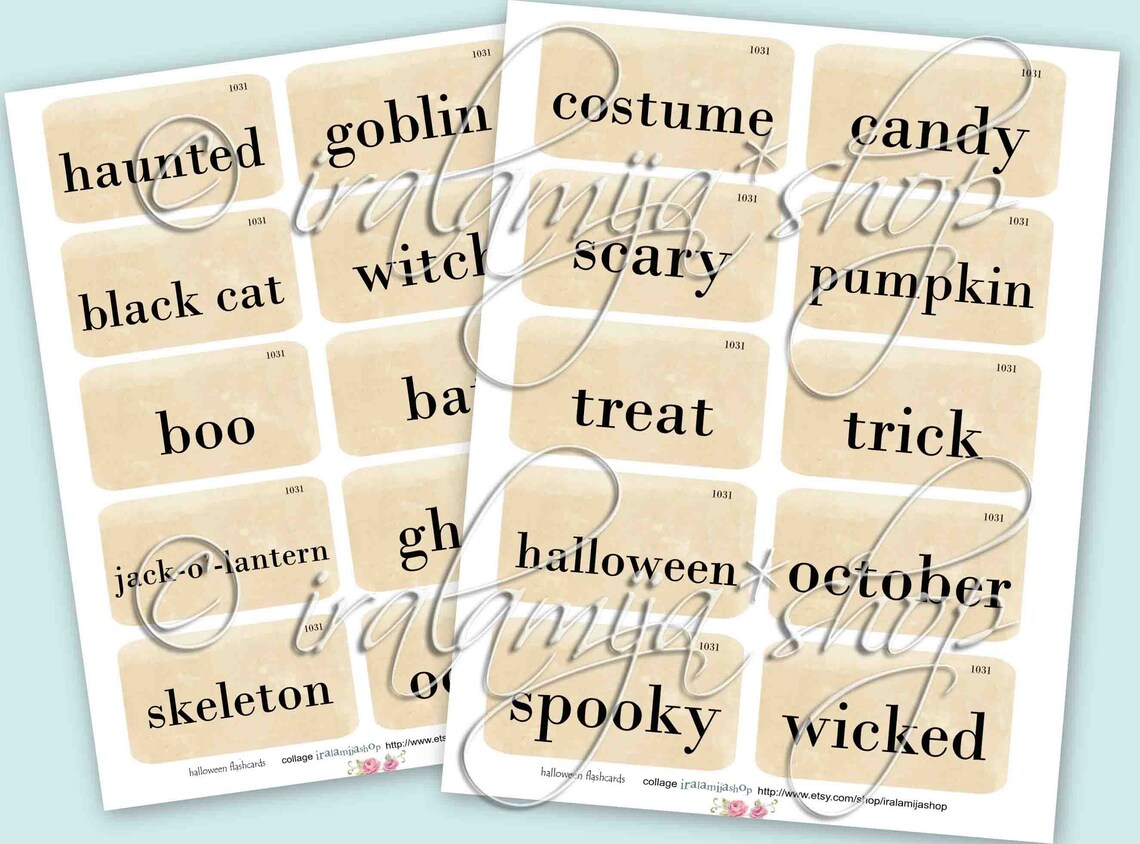 HALLOWEEN FLASHCARDS Collage Digital Images -printable Download File ...