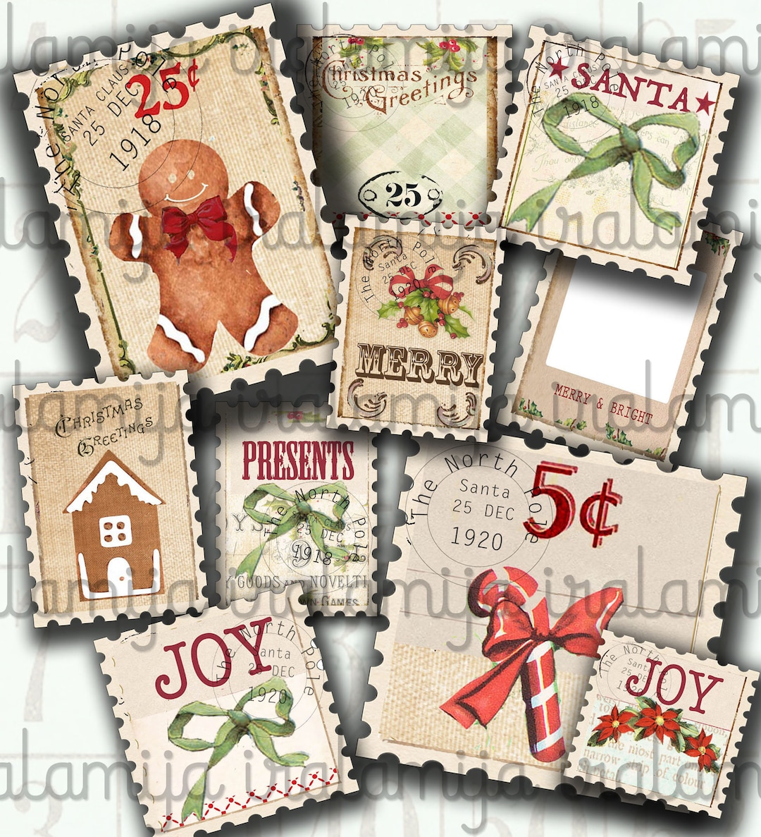 Printable Stamps / MERRY STAMPS Digital Images Christmas Printable ...