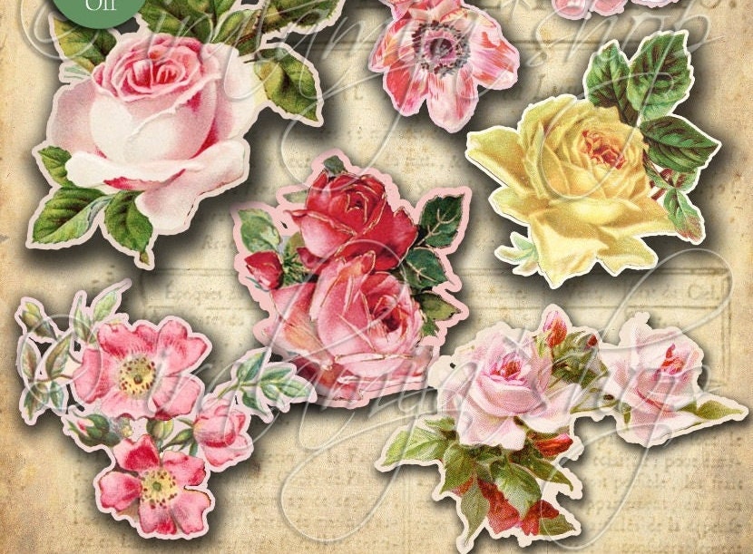 CUT OUT Roses No. 3 Printable Digital Images/printable Roses/ - Etsy