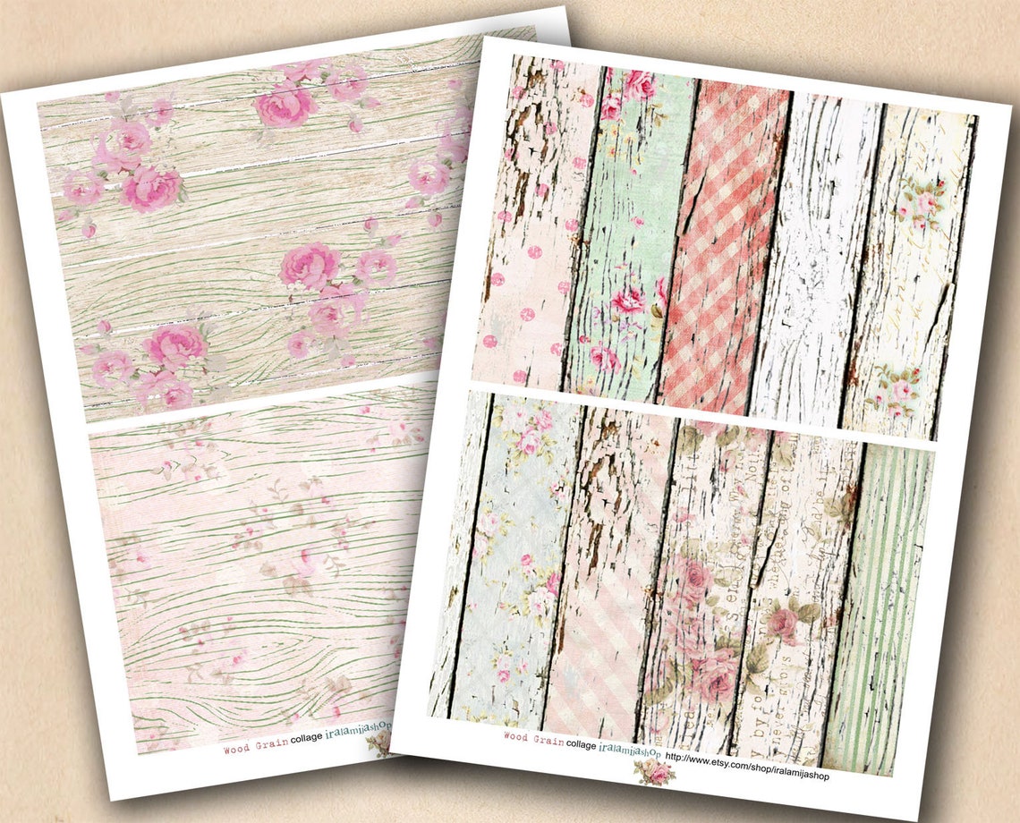 WOOD GRAIN Backgrounds Collage Digital Images -printable Download File ...