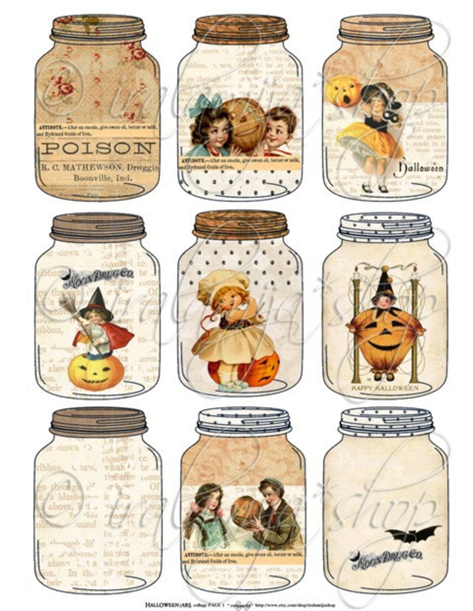 Halloween Printable / HALLOWEEN JARS Printable Digital Images ...