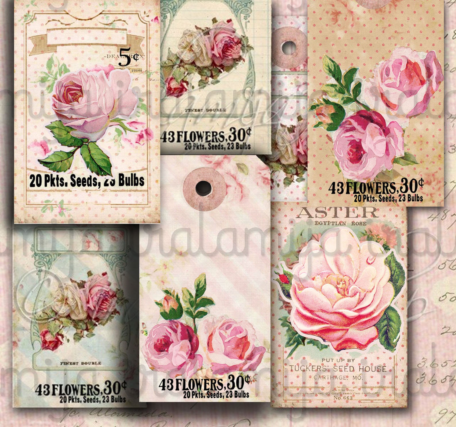 Printable Tags / FLOWER SEEDS TAGS Collage Digital Images | Etsy