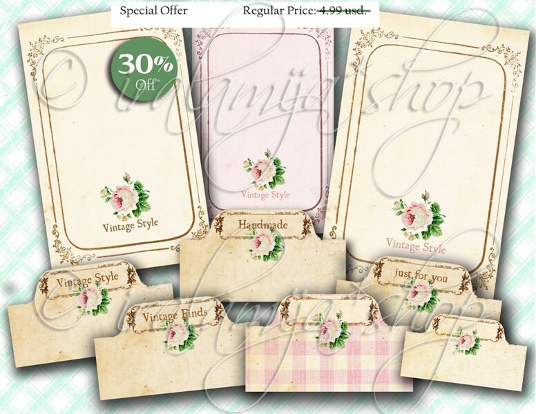VINTAGE STYLE Tags and TABS Digital Images printable Download - Etsy