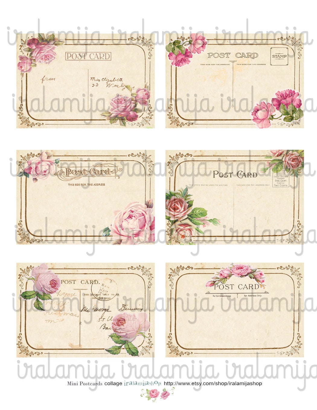 MINI POSTCARDS Printable Digital Images Printable Download / - Etsy