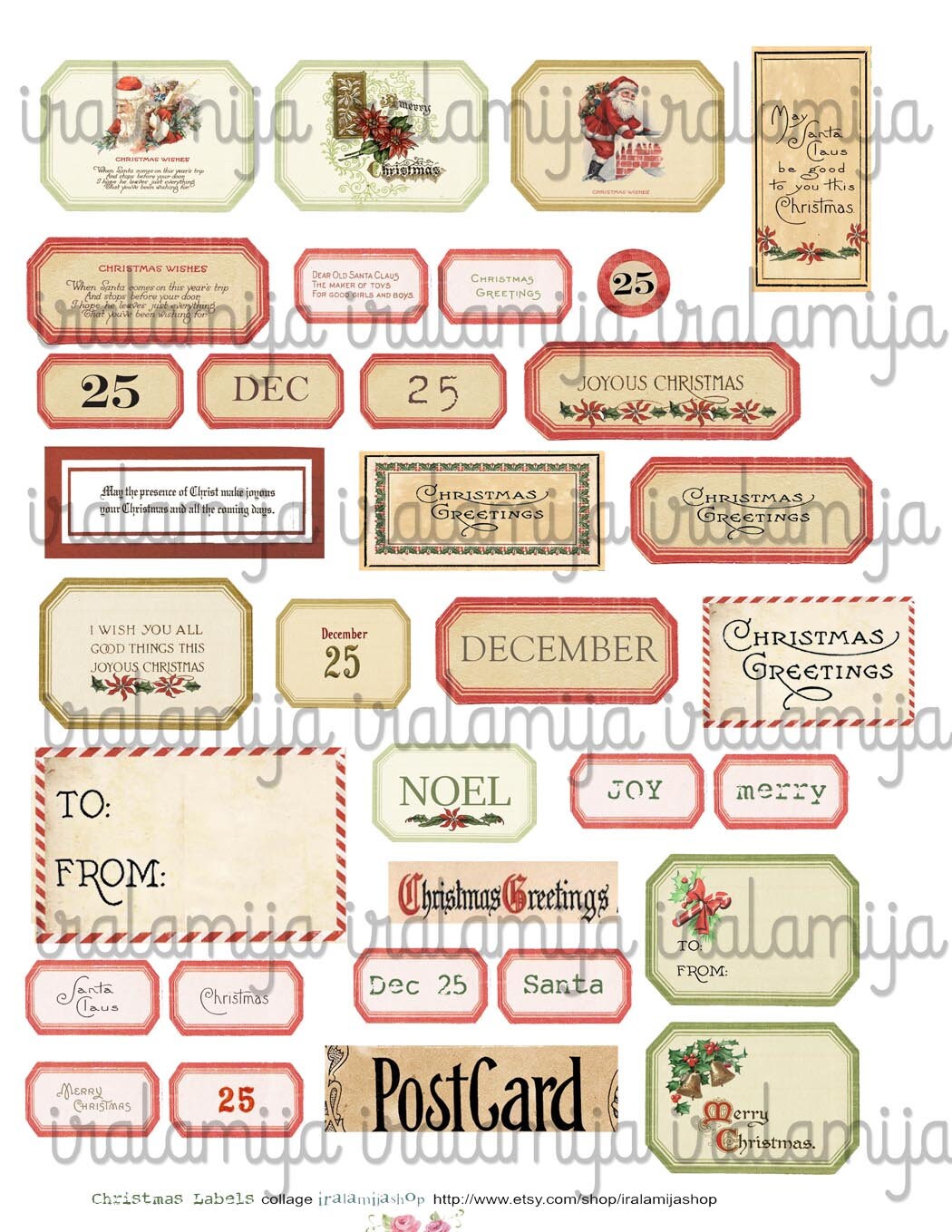 Christmas Labels / ANTIQUE CHRISTMAS Labels / Christmas Printable ...