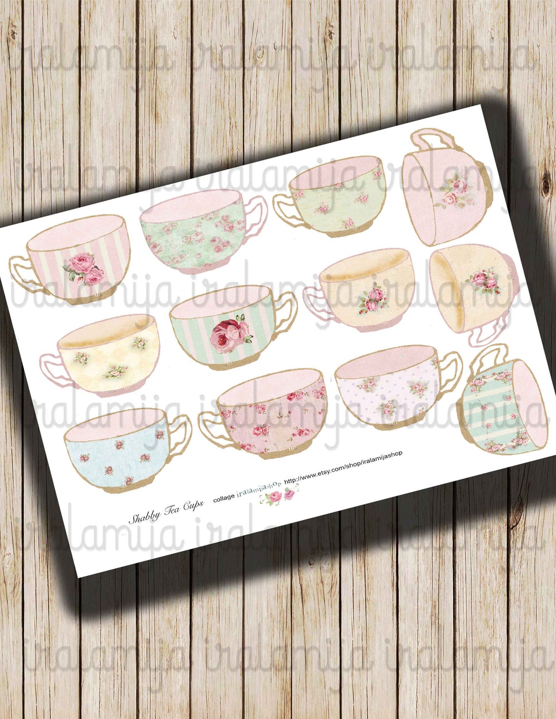 TEA CUPS Digital Download, Shabby Tea Cup Images , Stickers, Printable ...
