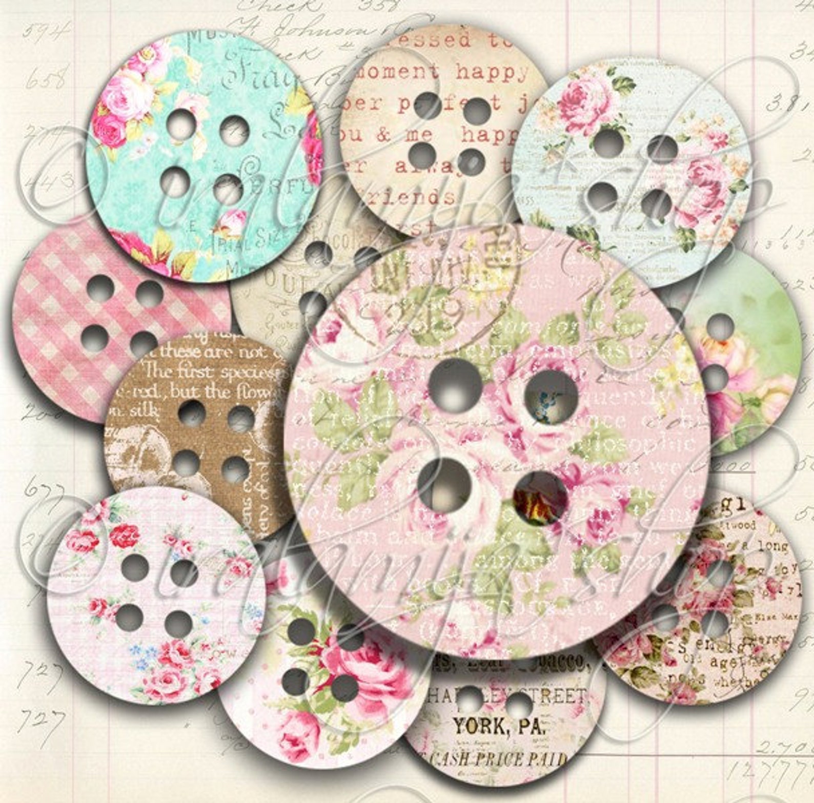 SHABBY BUTTON Collage Digital Images printable Download File - Etsy