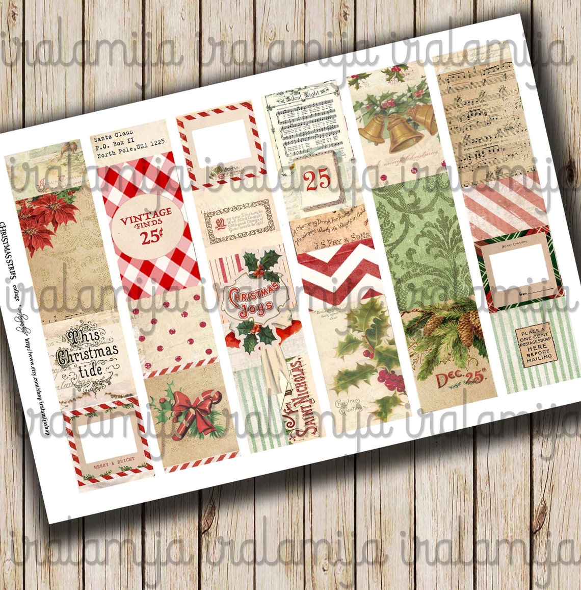 CHRISTMAS STRIPS Collage Digital Images printable Download - Etsy