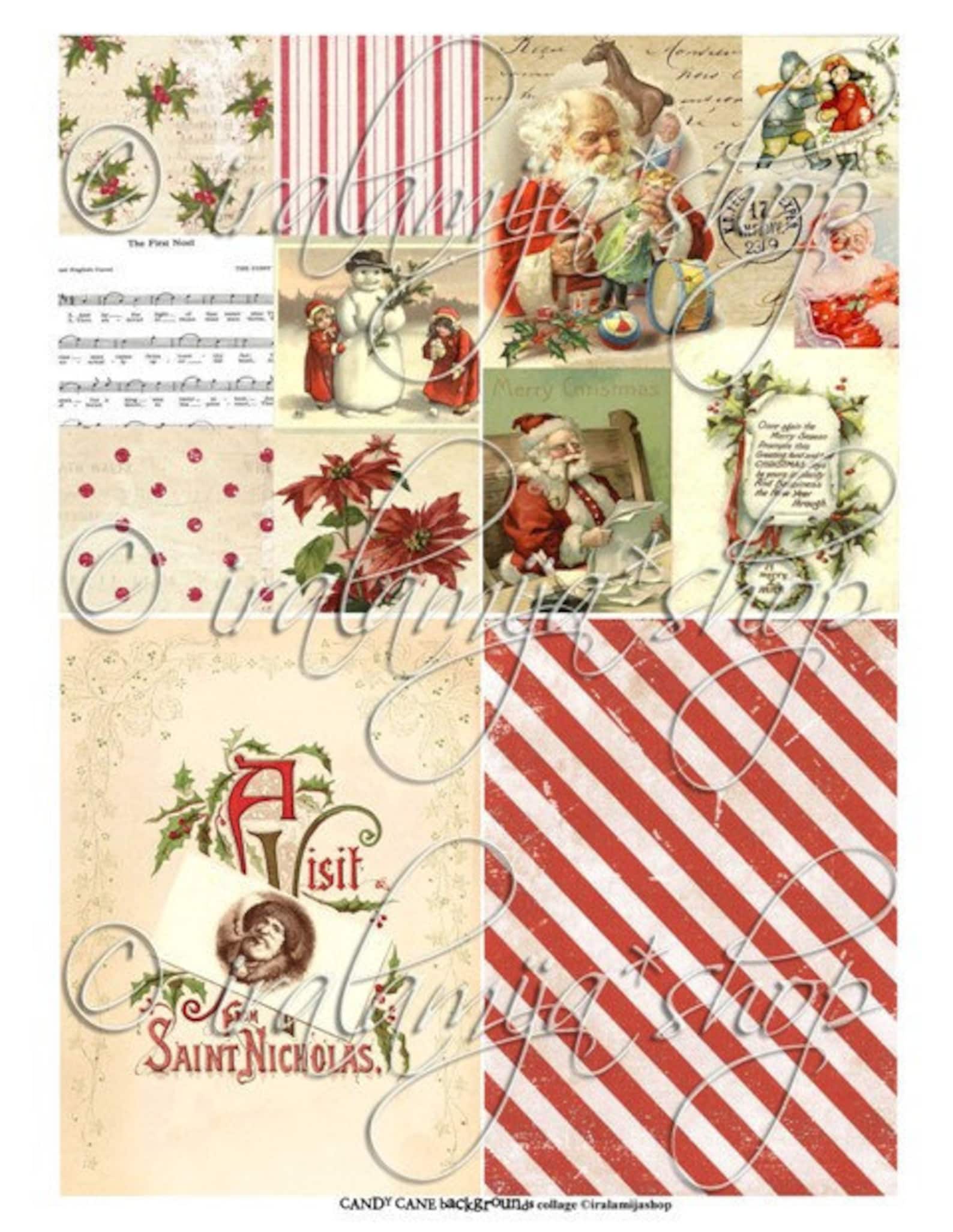 CANDY CANE PAPER Backgrounds Bundle collage Digital Images - Etsy