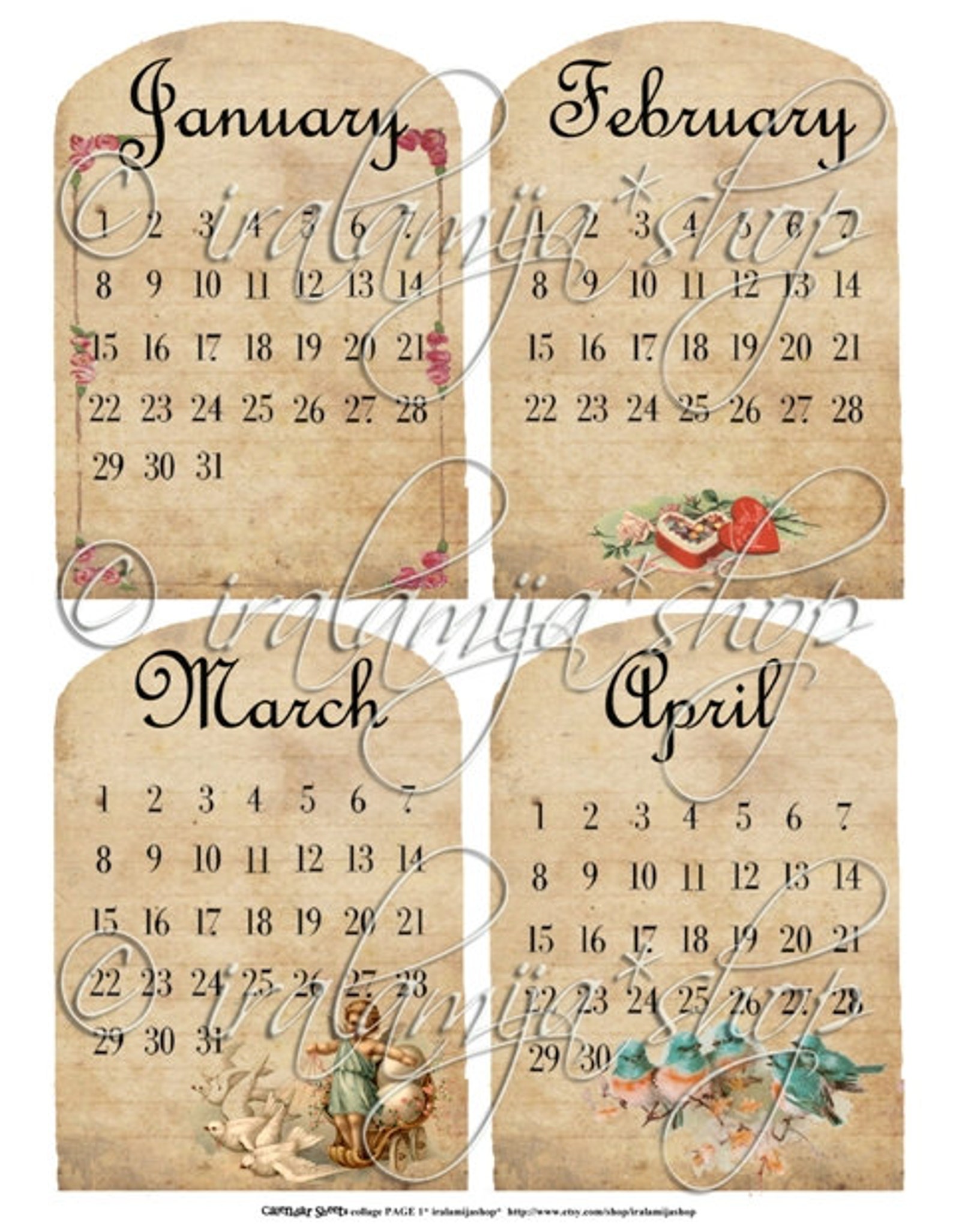 Printable Calendar / Calendar SHEETS / Printable Digital Images ...