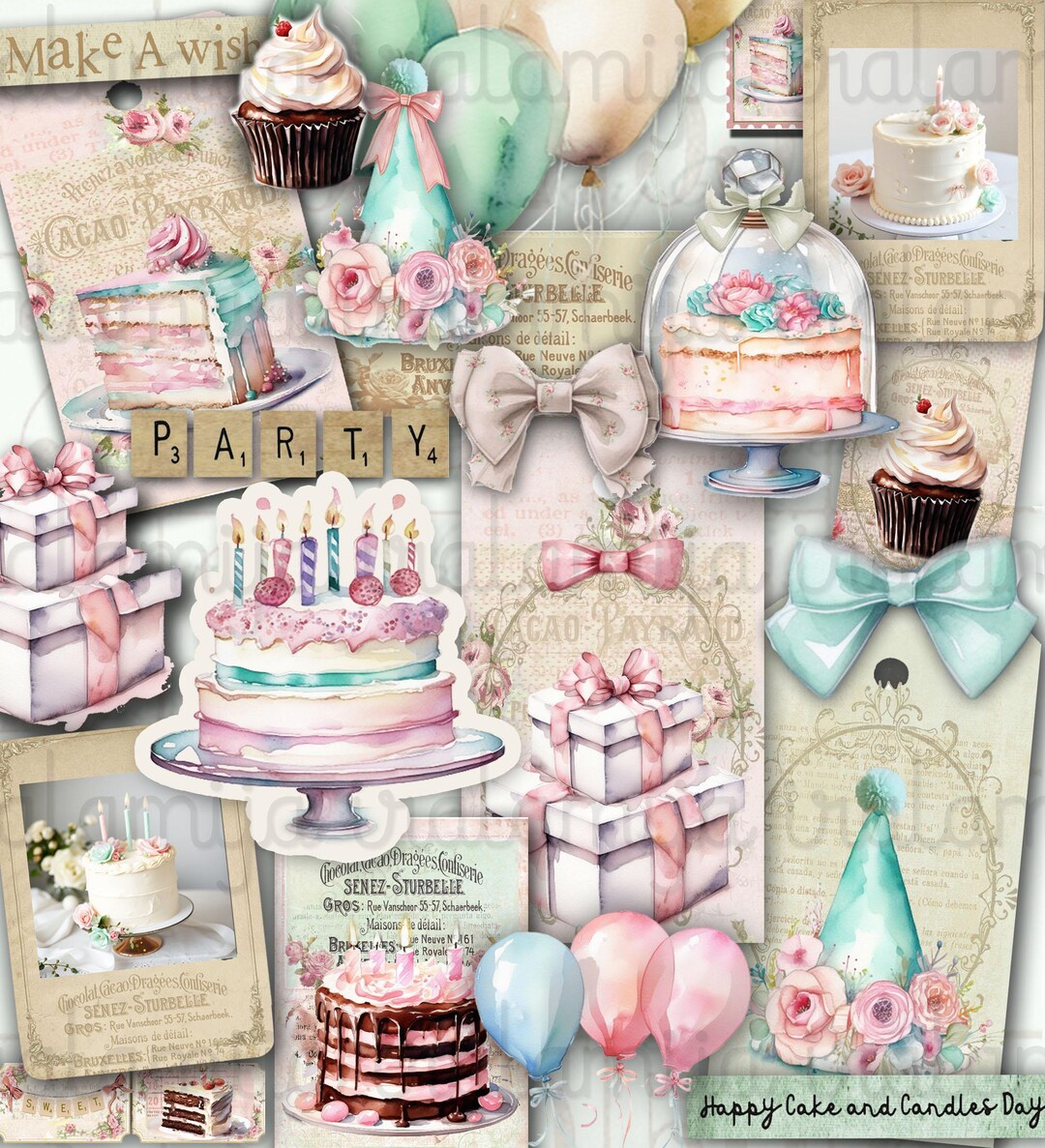 BIRTHDAY WISHES, Junk Journal, Digital Download, Stickers, Greetings ...