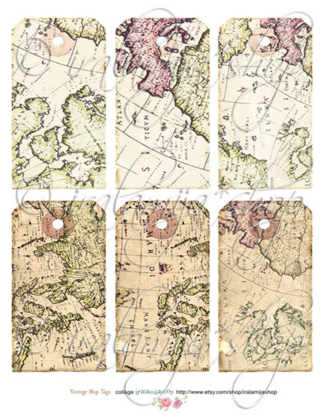 VINTAGE MAP TAGS Printable Collage Digital Images printable - Etsy
