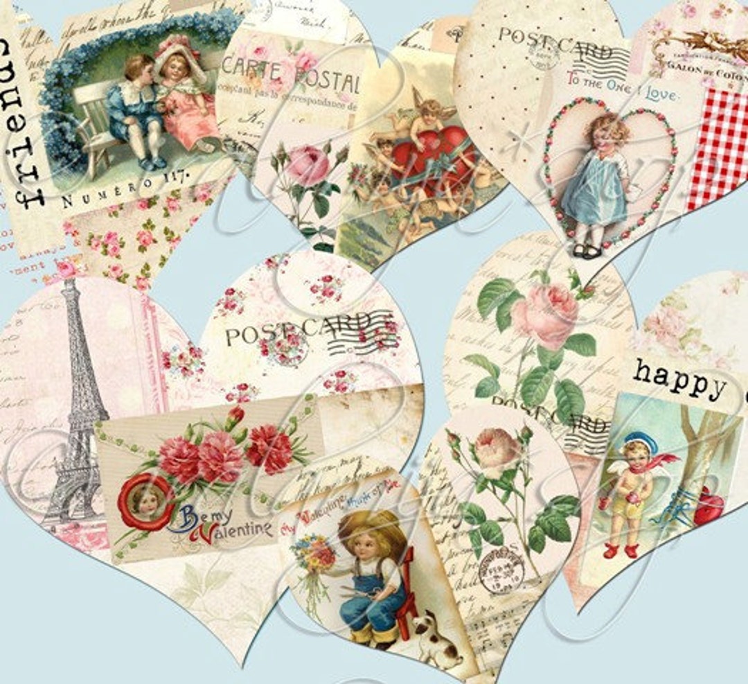 COLLAGED HEARTS Collage Digital Images -printable Download File- - Etsy
