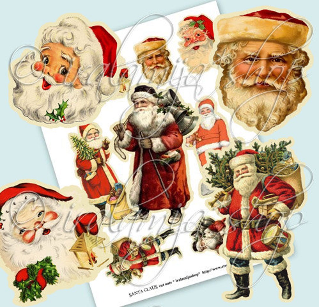 Printable SANTA CLAUS Cut Outs Collage Digital Images -printable ...