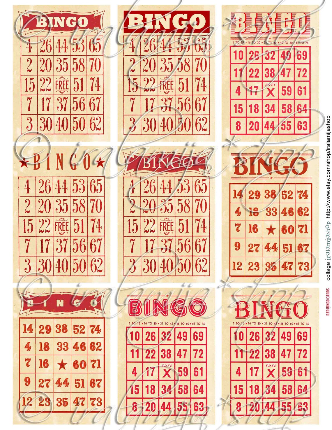 Printable Bingo Cards - RED BINGO CARDS / Vintage Bingo Cards / Images ...