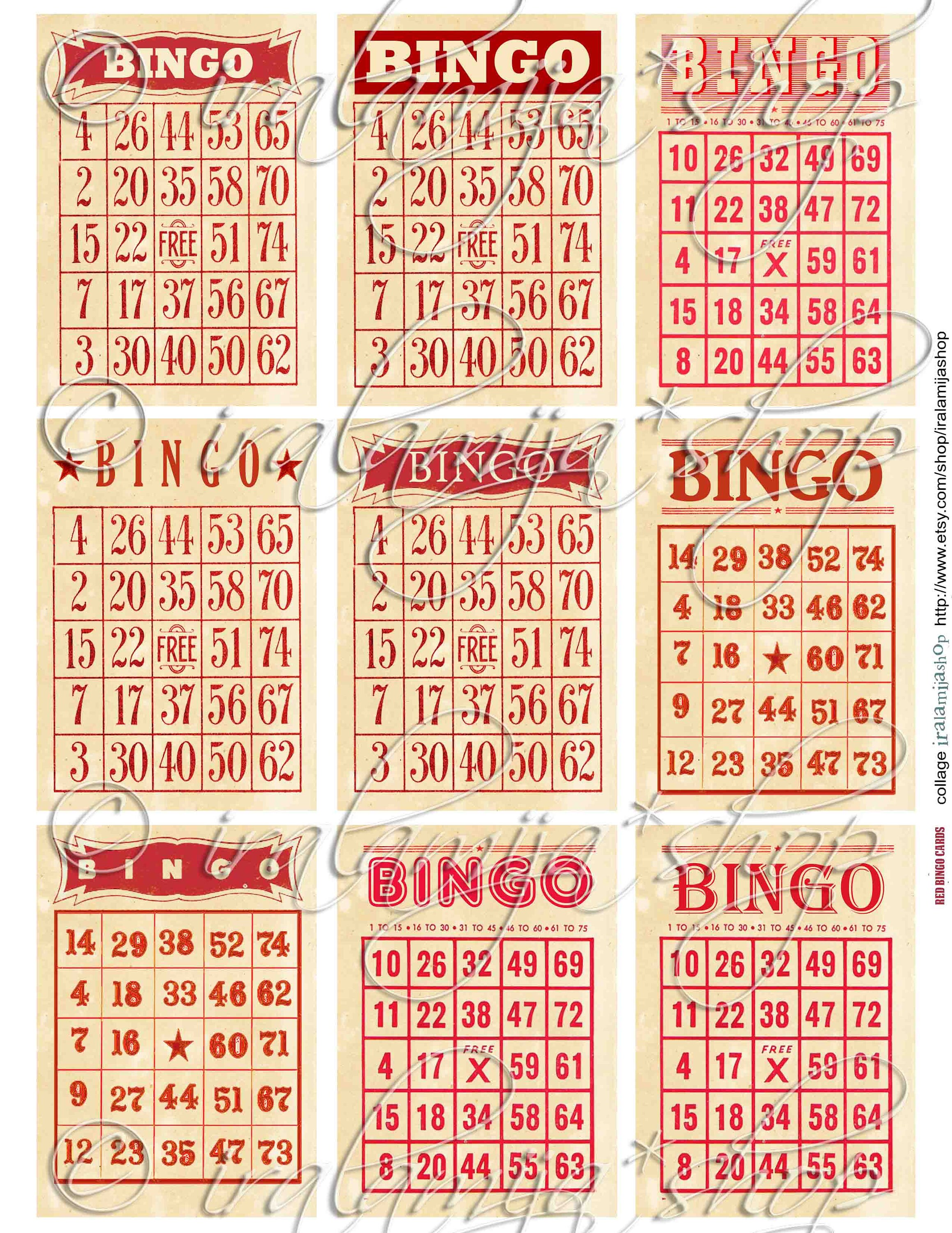 Printable Bingo Cards RED BINGO CARDS / Vintage Bingo Cards - Etsy Norway