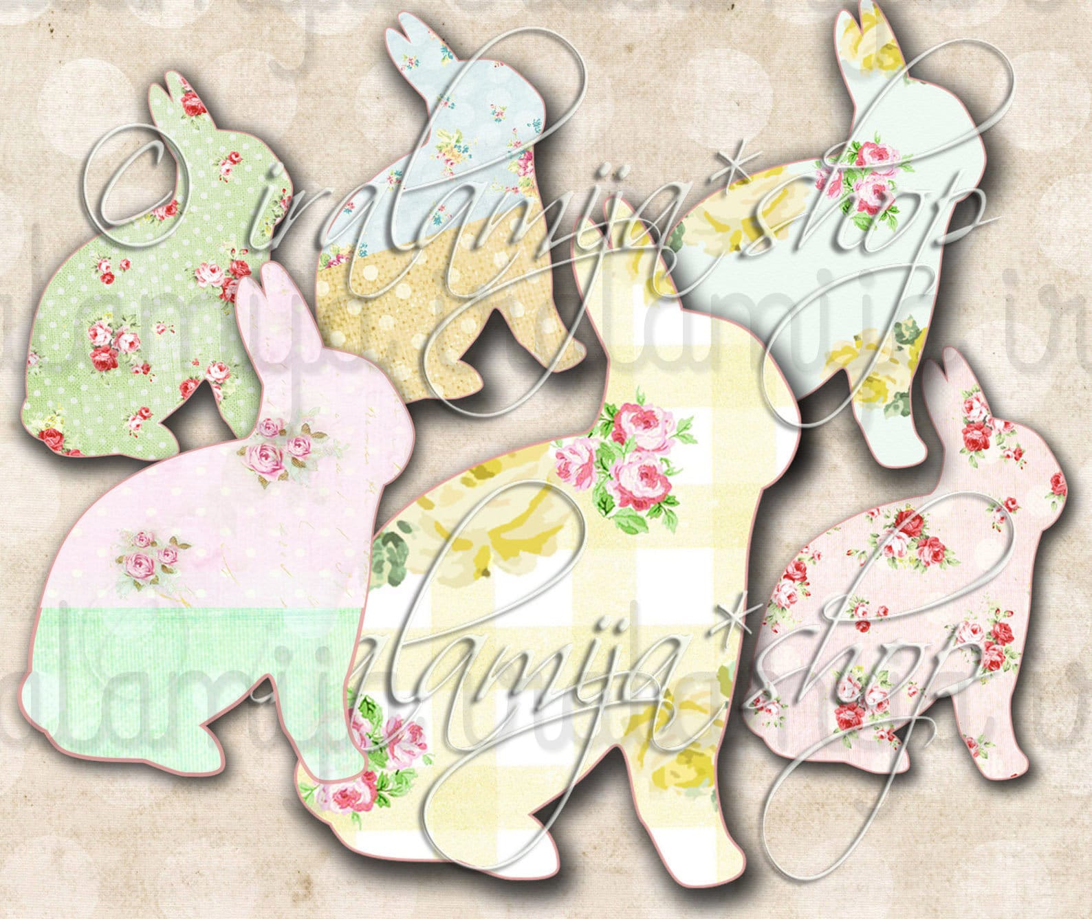 EASTER RABBIT Collage Digital Images printable Download File - Etsy