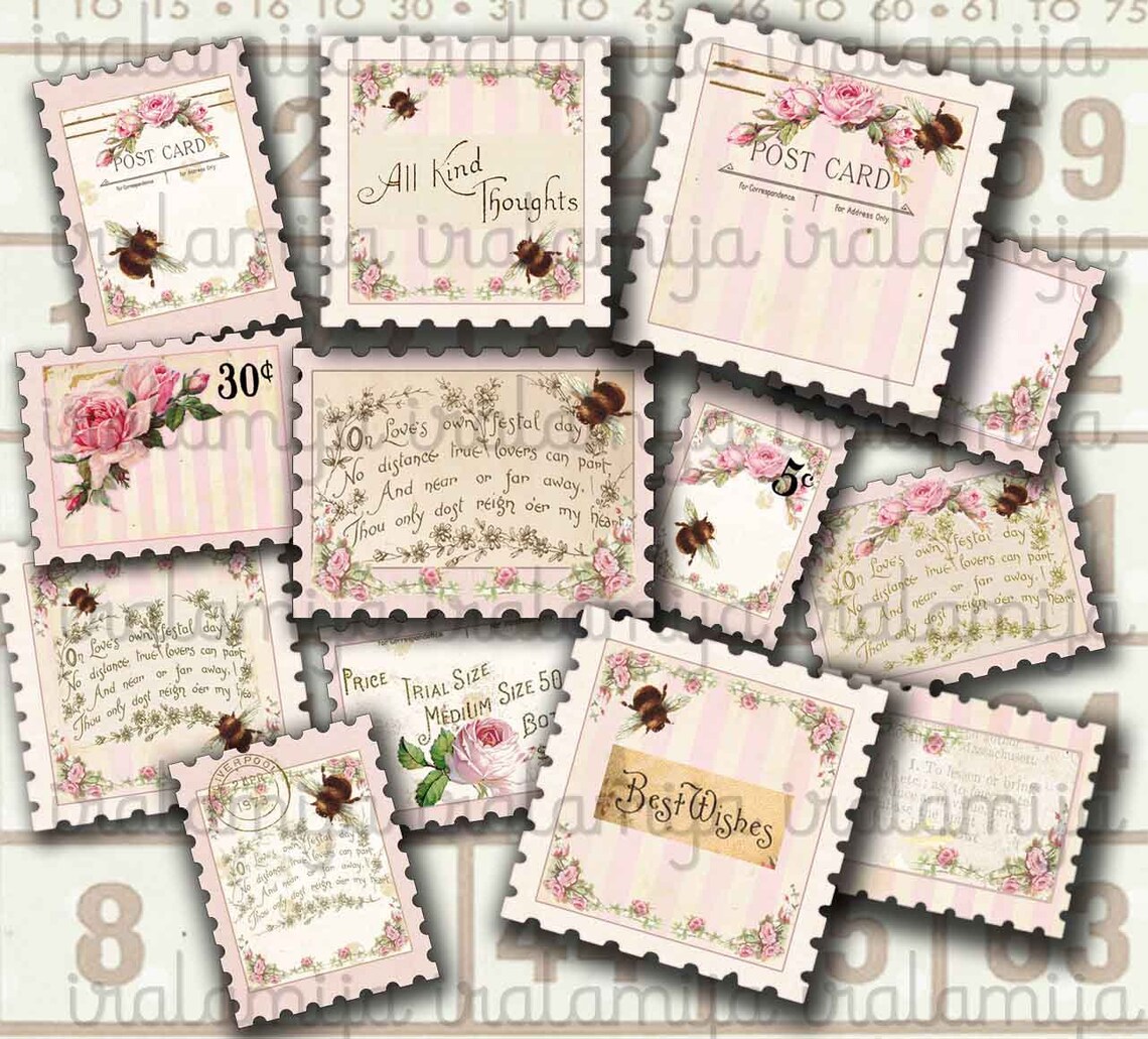 Printable Stamps FRENCH GARDEN STAMPS/ Faux Stamps / Junk - Etsy