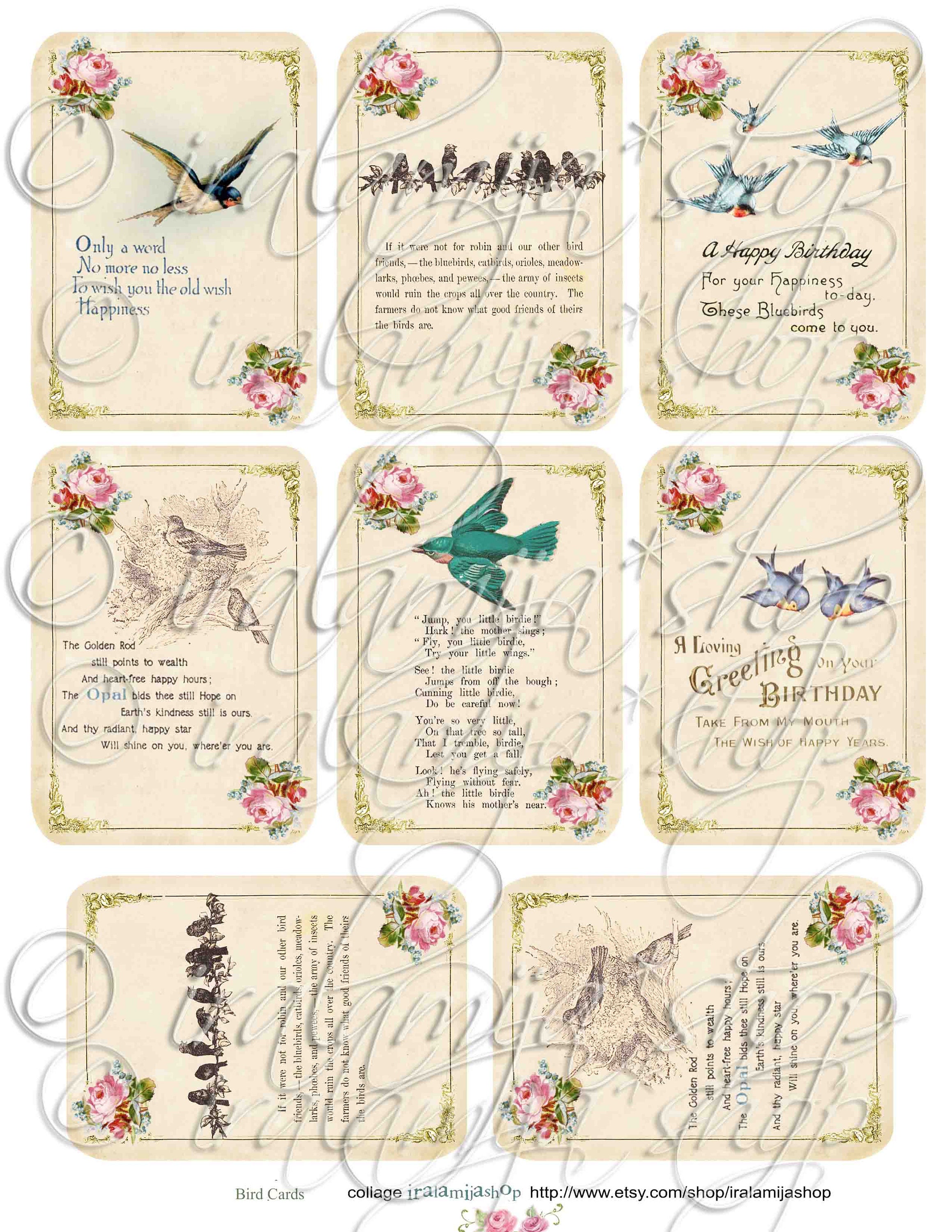 Printable Cards / BIRD CARDS Digital Printable Images / Bird Tags ...