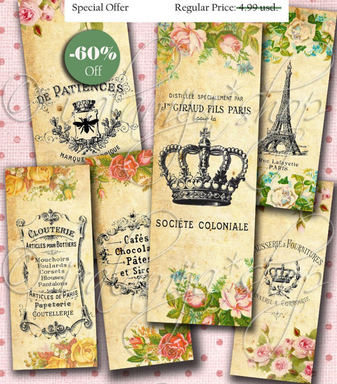 Printable Download VINTAGE BOOKMARKS Collage Digital Images - Etsy