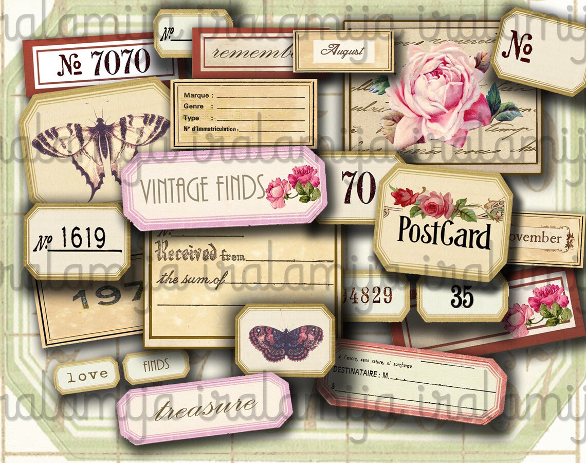 Junk Journal Vintage Style Labels Fussy Cut Label Ephemera for Journal ...