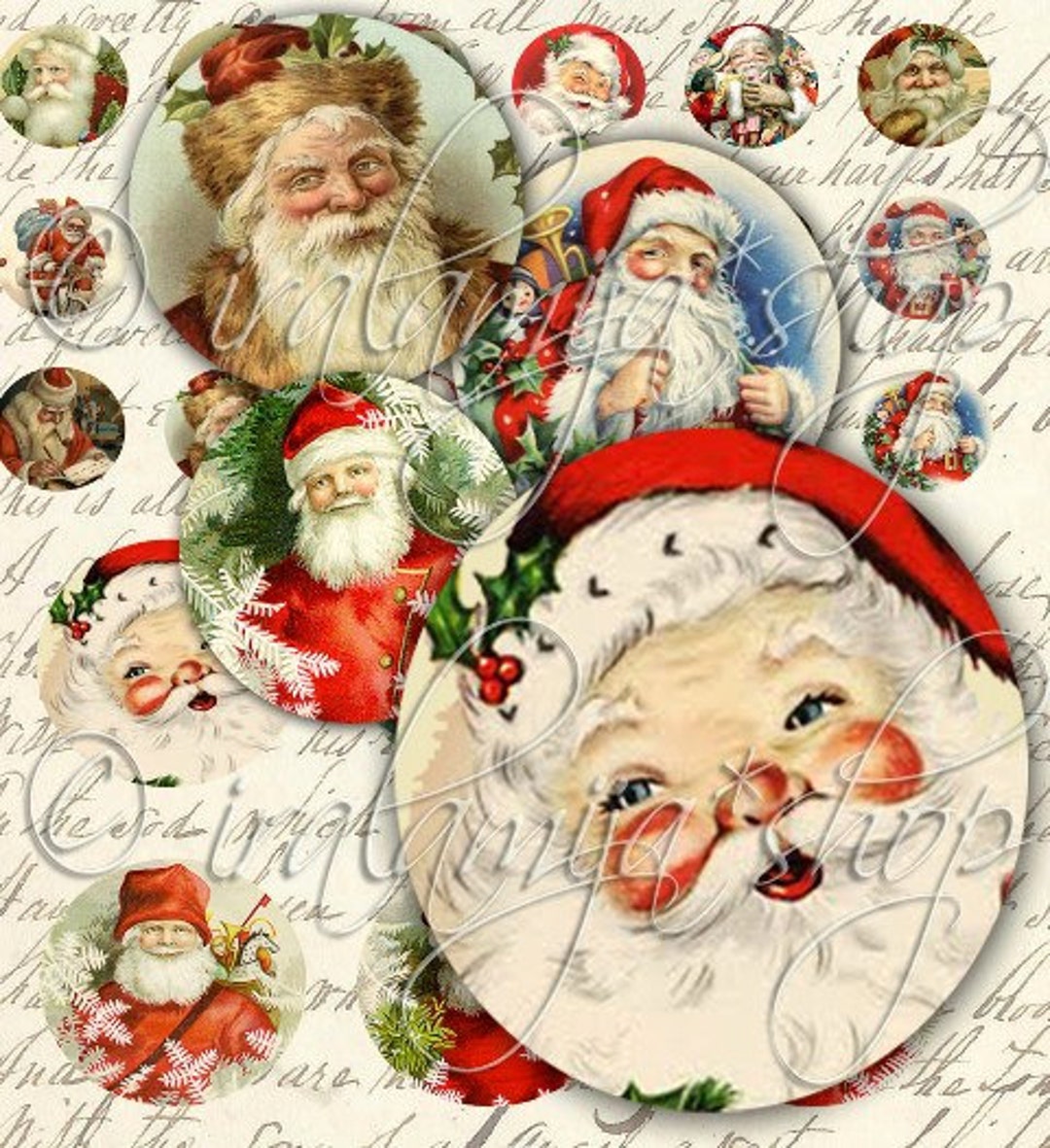 SANTA CIRCLES Collage Digital Images -printable Download File- - Etsy