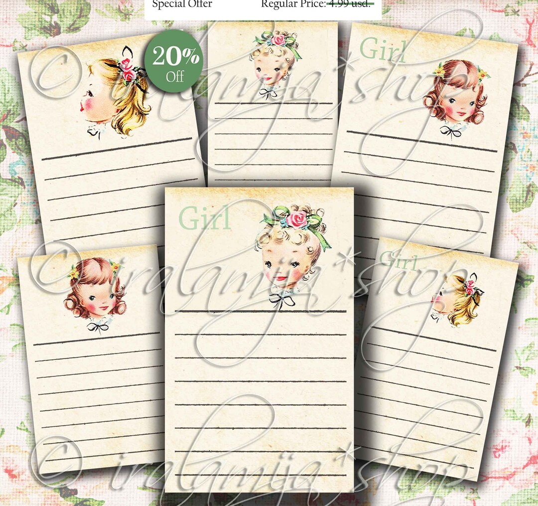 Printable Tags /girl JOURNALING CARDS / Printable Cards -printable ...