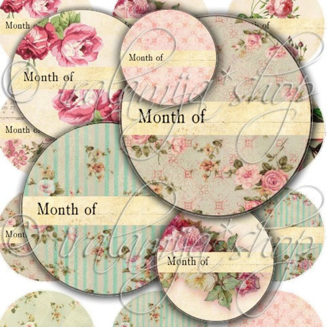 Printable MONTH CIRCLES Collage Digital Images -printable Download File ...