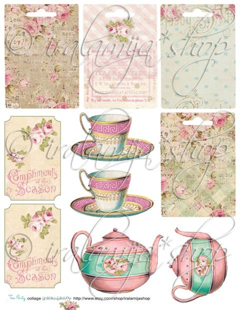TEA PARTY Collage Digital Images printable Download File - Etsy