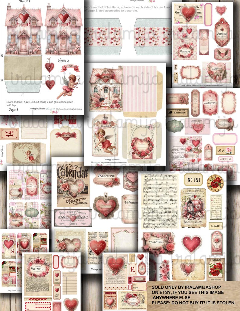VINTAGE VALENTINE Junk Journal Kit Valentine Shabby Floral Romantic ...